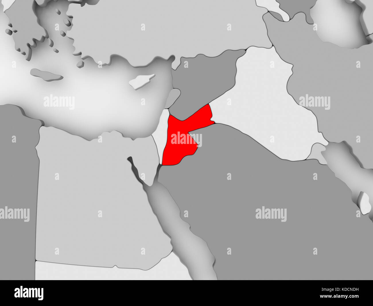 Jordan in red on grey political map. 3D illustration Stock Photo - Alamy