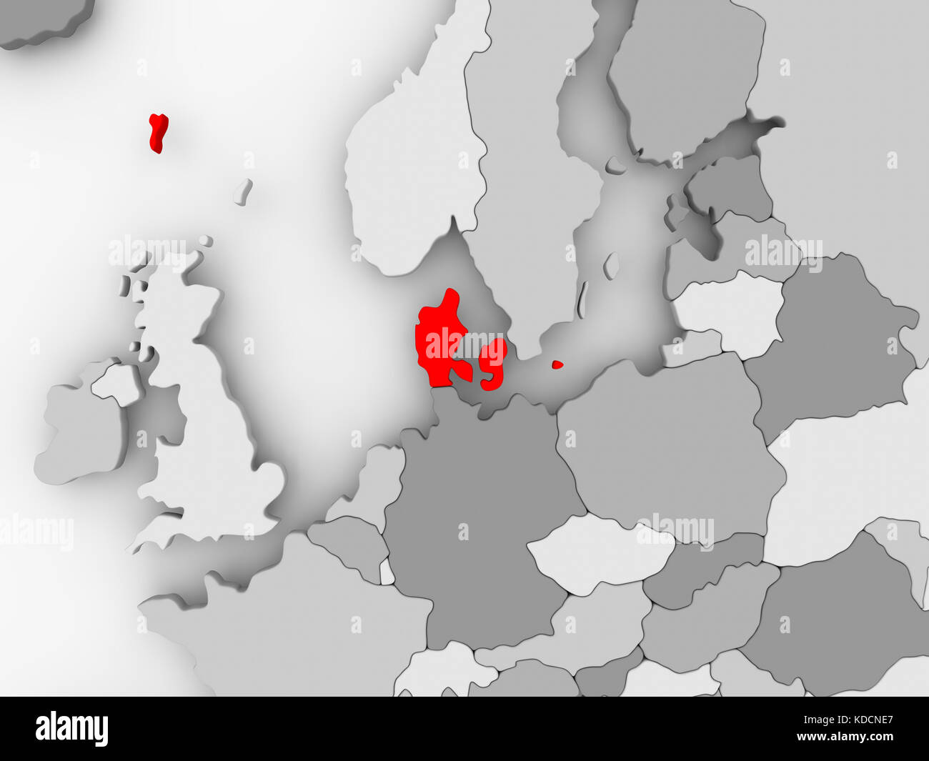 Denmark in red on grey political map. 3D illustration Stock Photo - Alamy