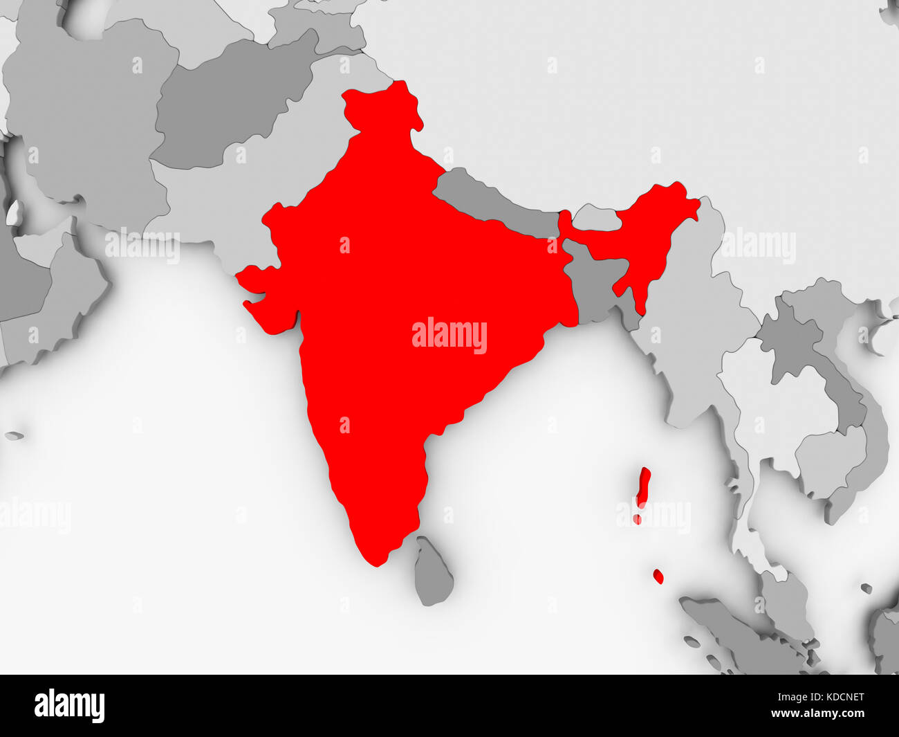 India in red on grey political map. 3D illustration Stock Photo - Alamy
