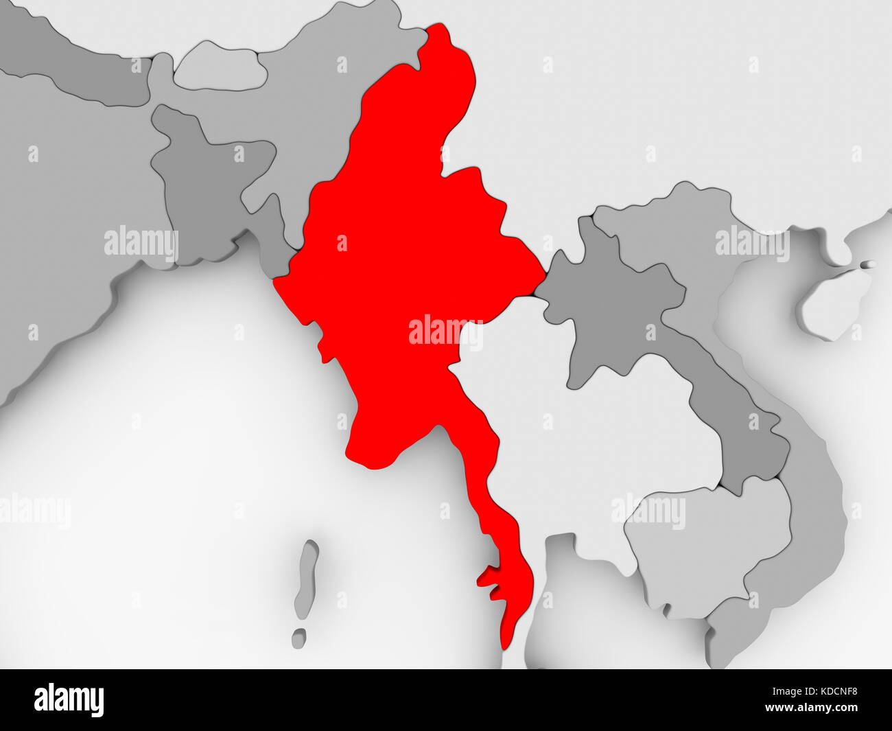 Myanmar in red on grey political map. 3D illustration Stock Photo - Alamy