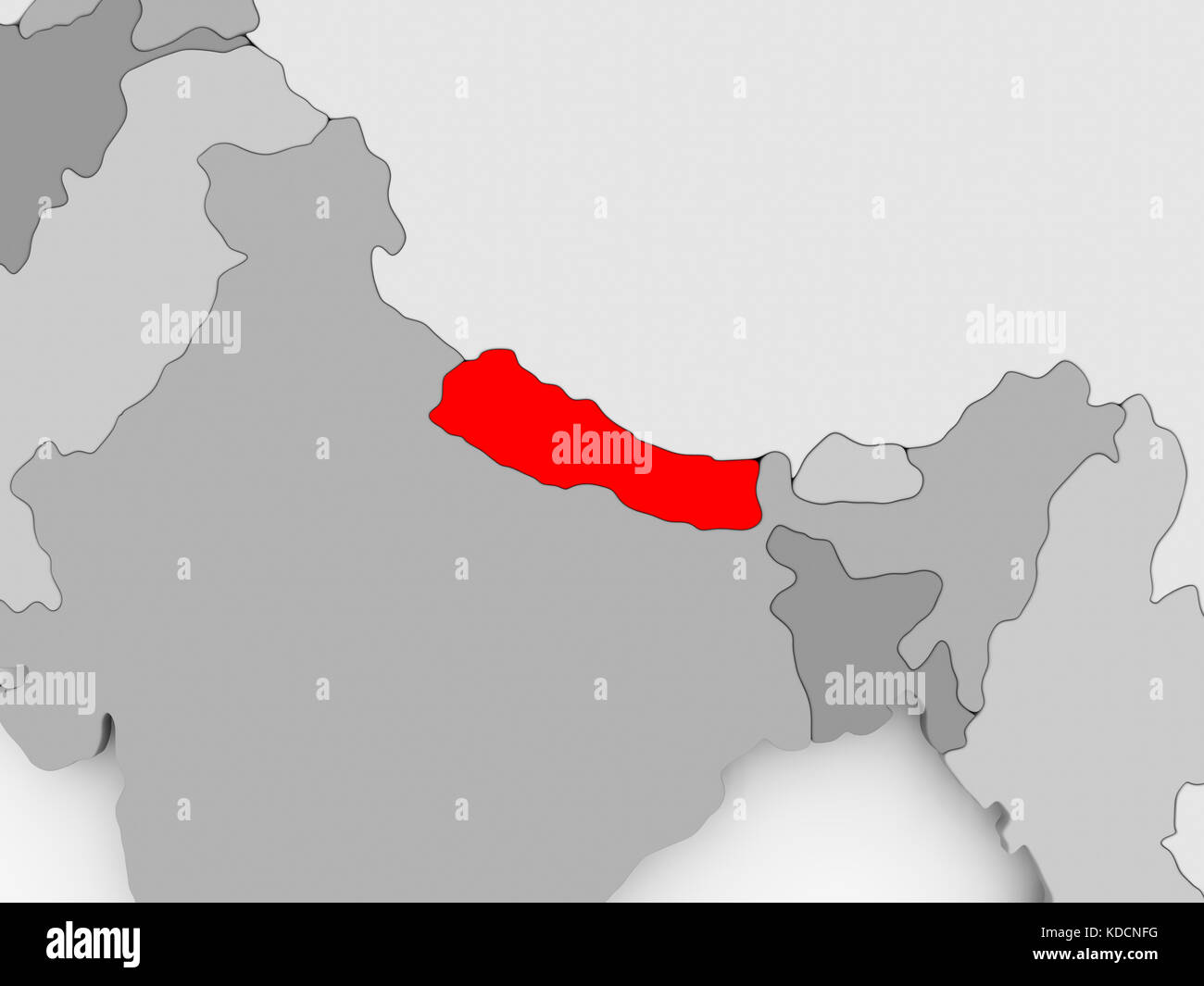 Nepal in red on grey political map. 3D illustration Stock Photo - Alamy