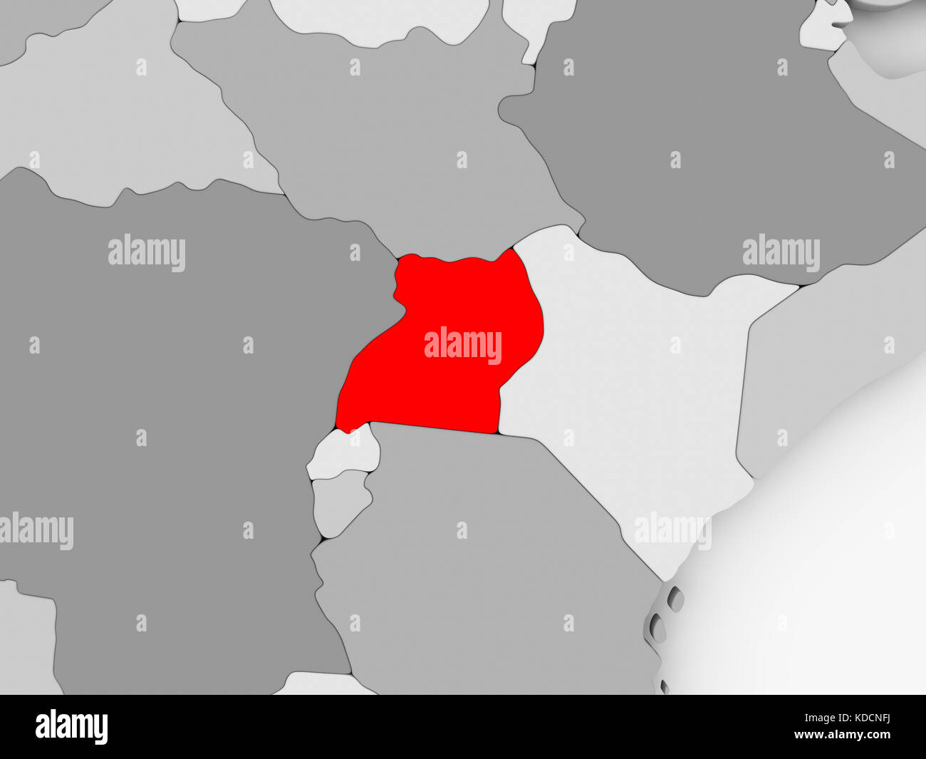 Uganda in red on grey political map. 3D illustration Stock Photo - Alamy
