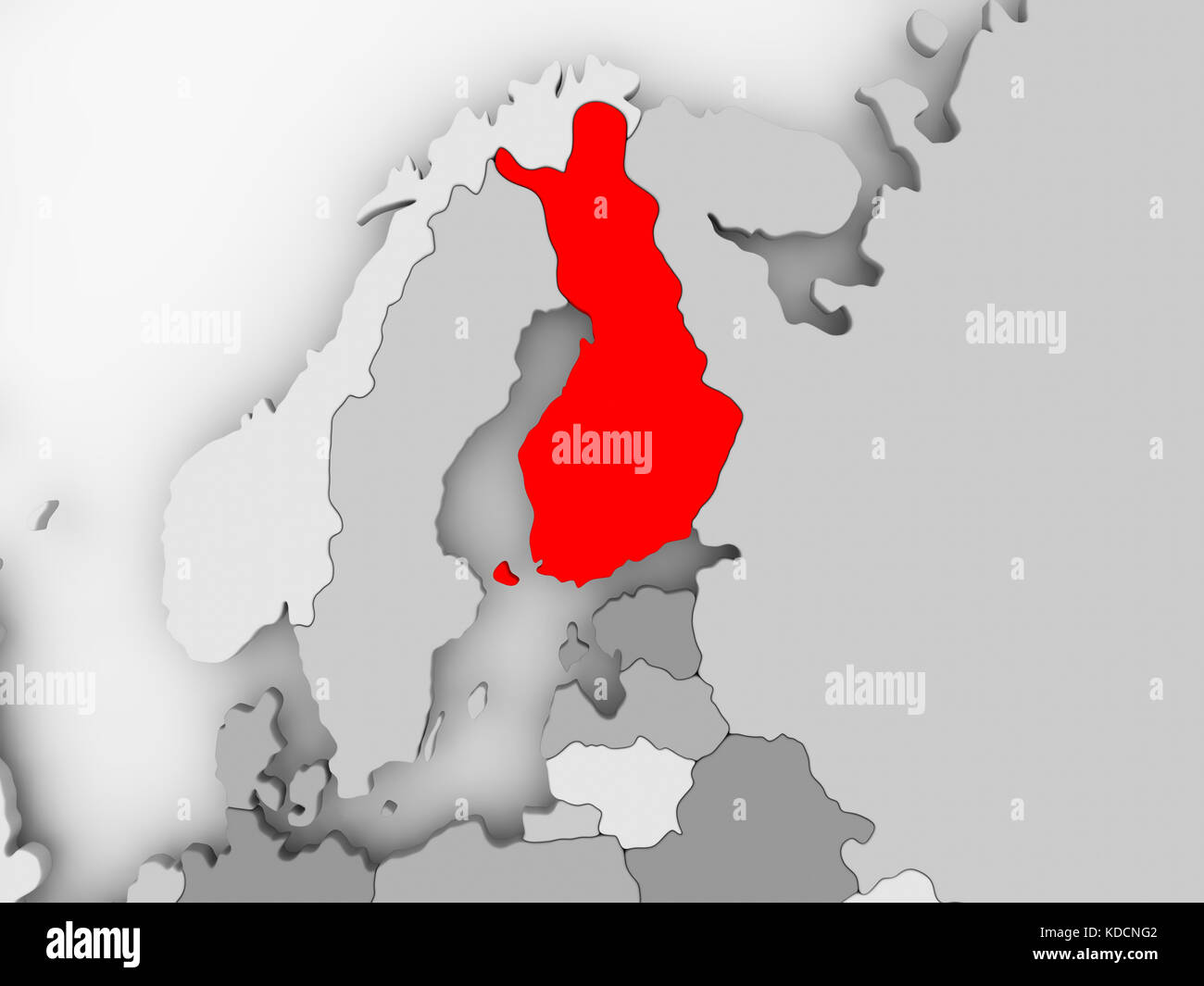 Finland in red on grey political map. 3D illustration Stock Photo - Alamy