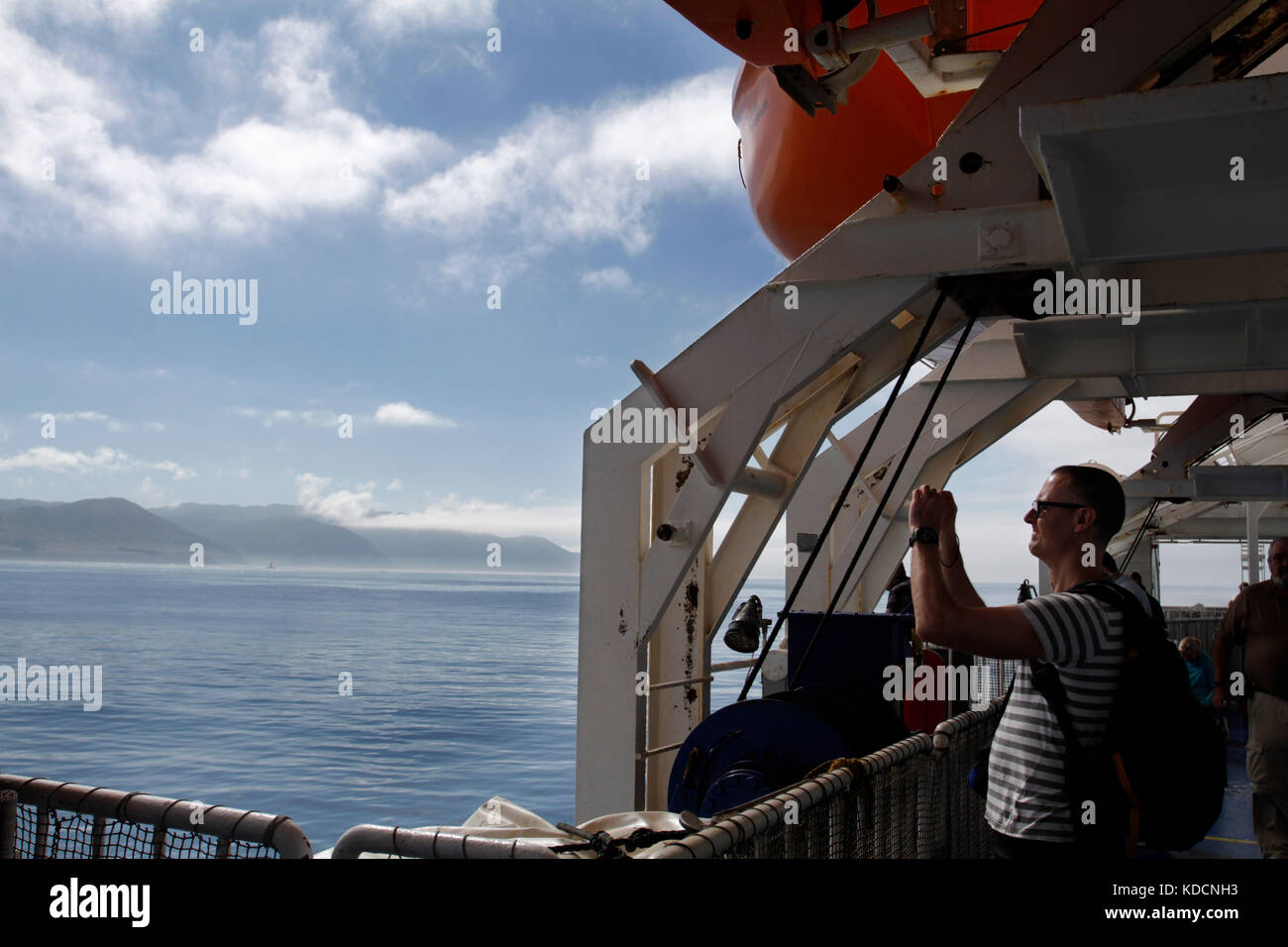Passenger aboard Interislander Ferry crossing Cook Strait taking photos ...