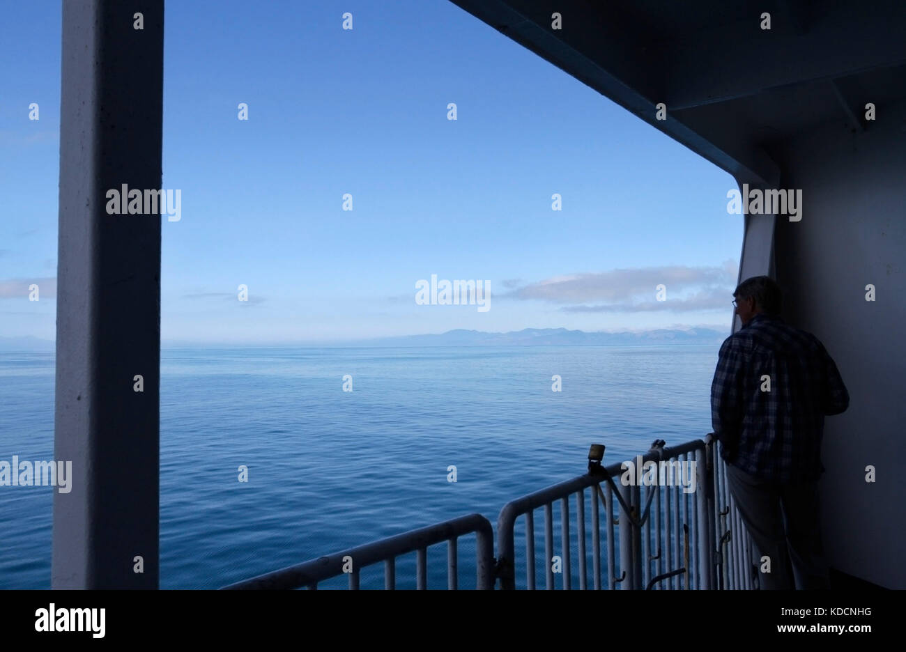 Passenger aboard Interislander Ferry crossing Cook Strait watching ...