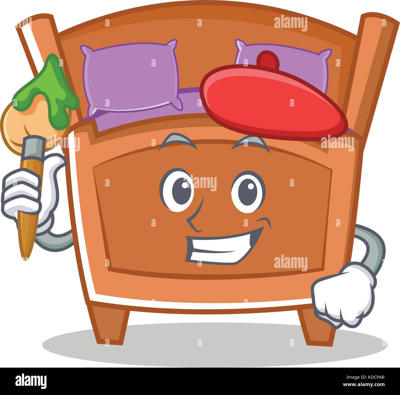 Artist cute bed character cartoon vector illustration Stock Vector ...
