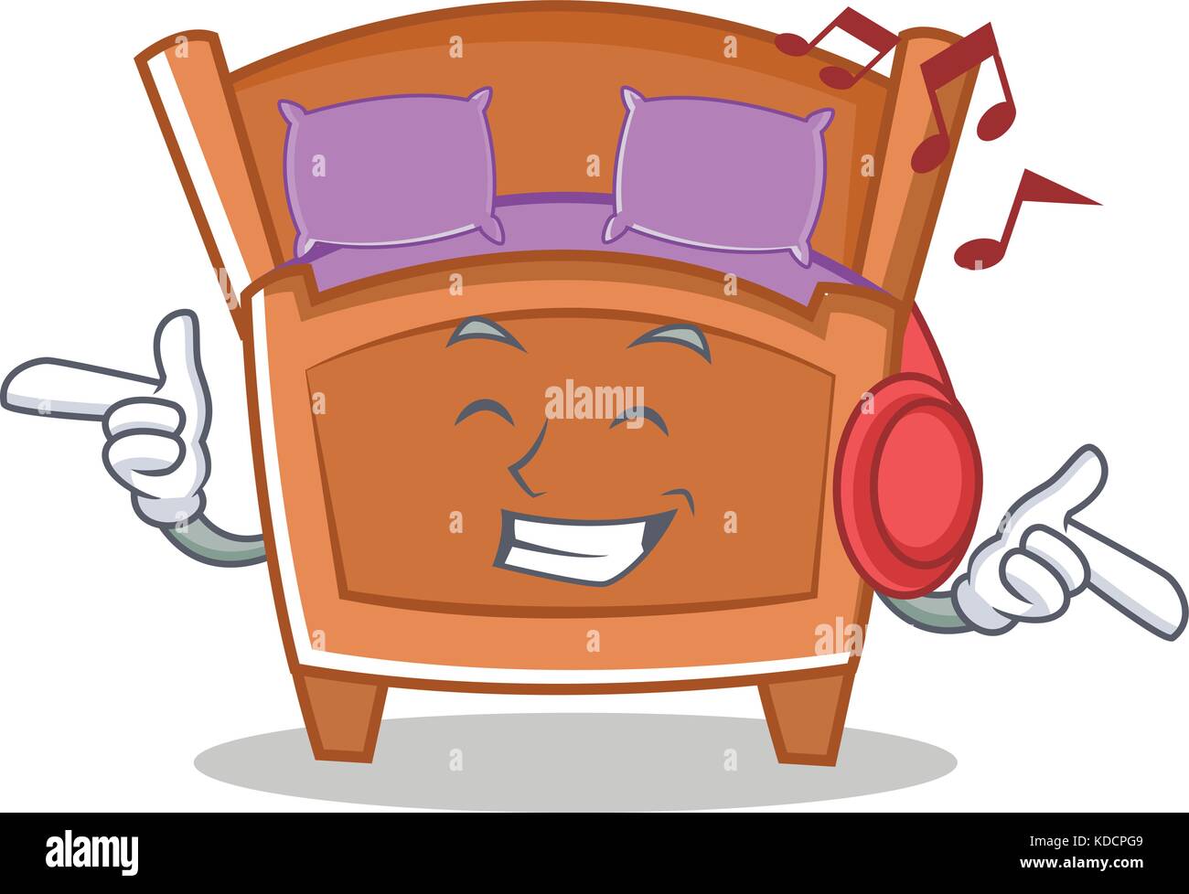 Listening music cute bed character cartoon vector illustration Stock ...