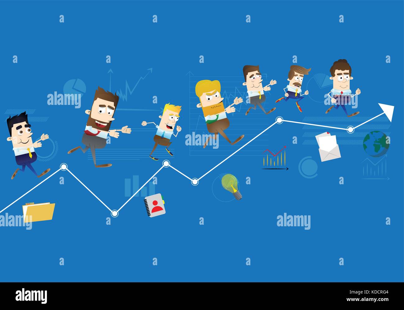 Successful business office workers running towards the goal. Vector ...