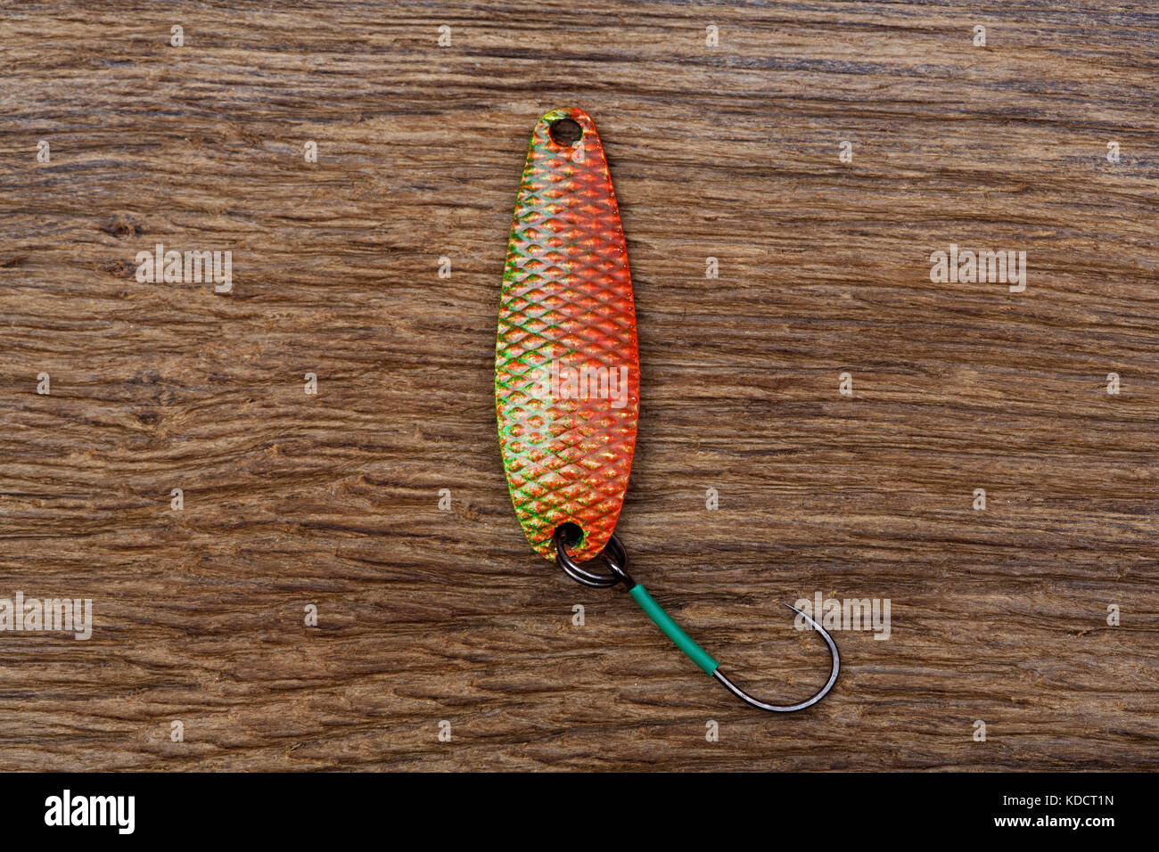 Fishing lure of colorful on the old wooden table Stock Photo - Alamy