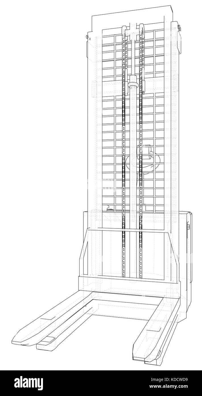 Electric Powered Forklift. Concept logistics transport. Wire-frame ...