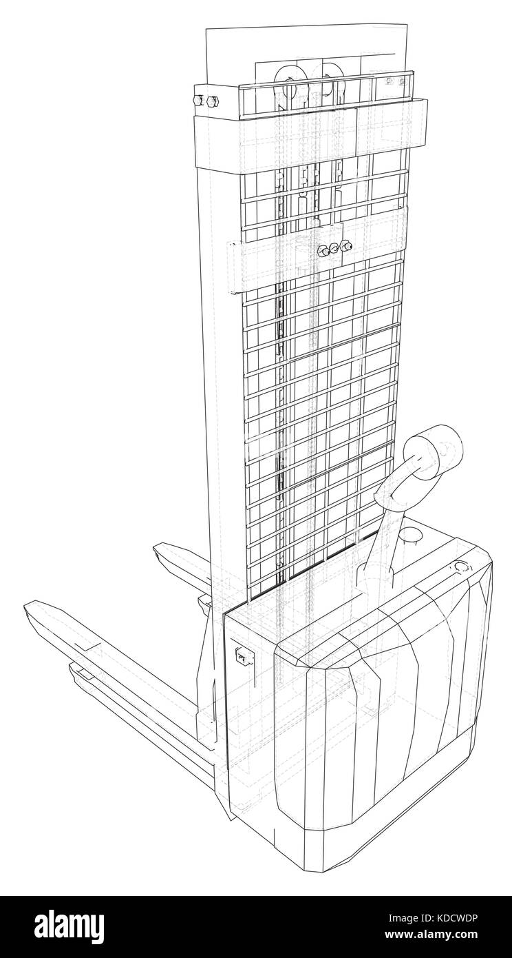 Small Warehouse Forklift. Abstract drawing. Tracing illustration of 3d ...