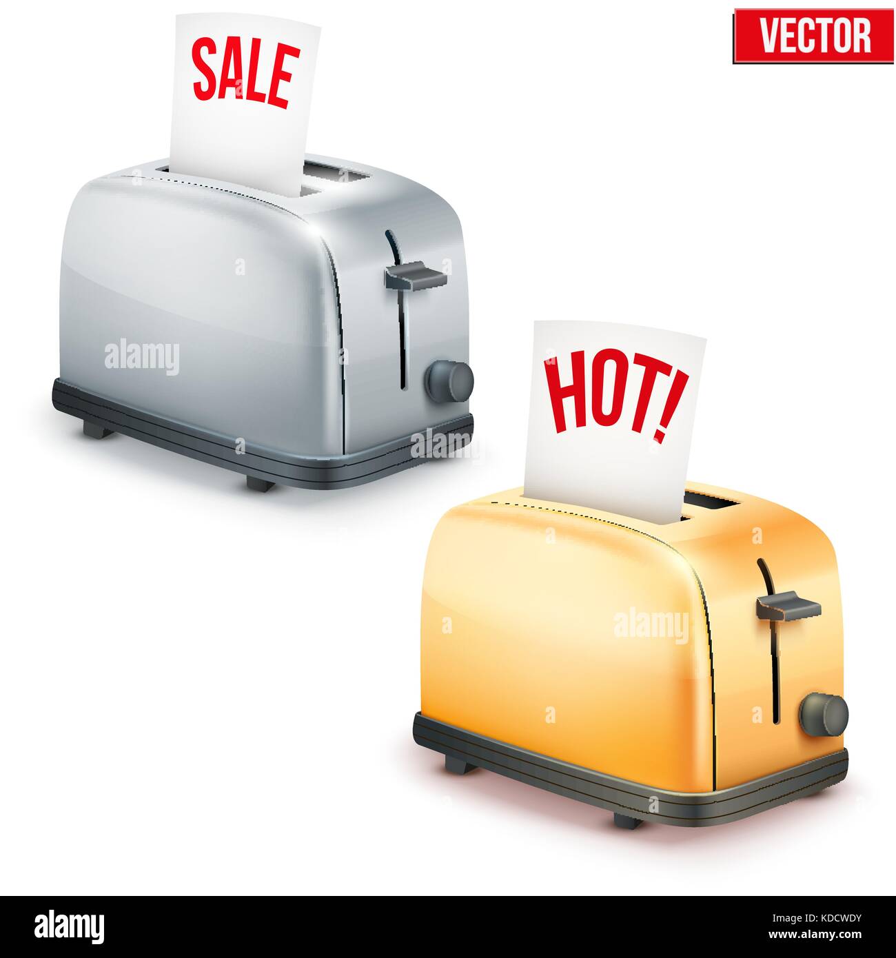 Set of Bright retro toasters with message SALE and Hot. Vector Stock ...
