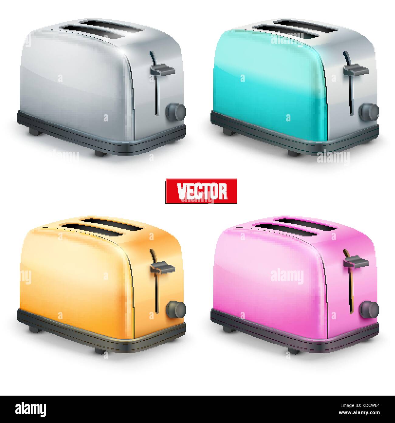 Set of Bright retro toasters. Vector isolated on white background Stock ...