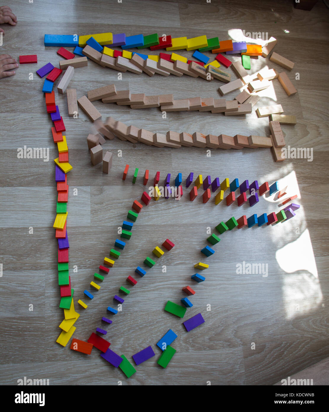 Colorful Domino Blocks in a line on a white background Stock Photo - Alamy