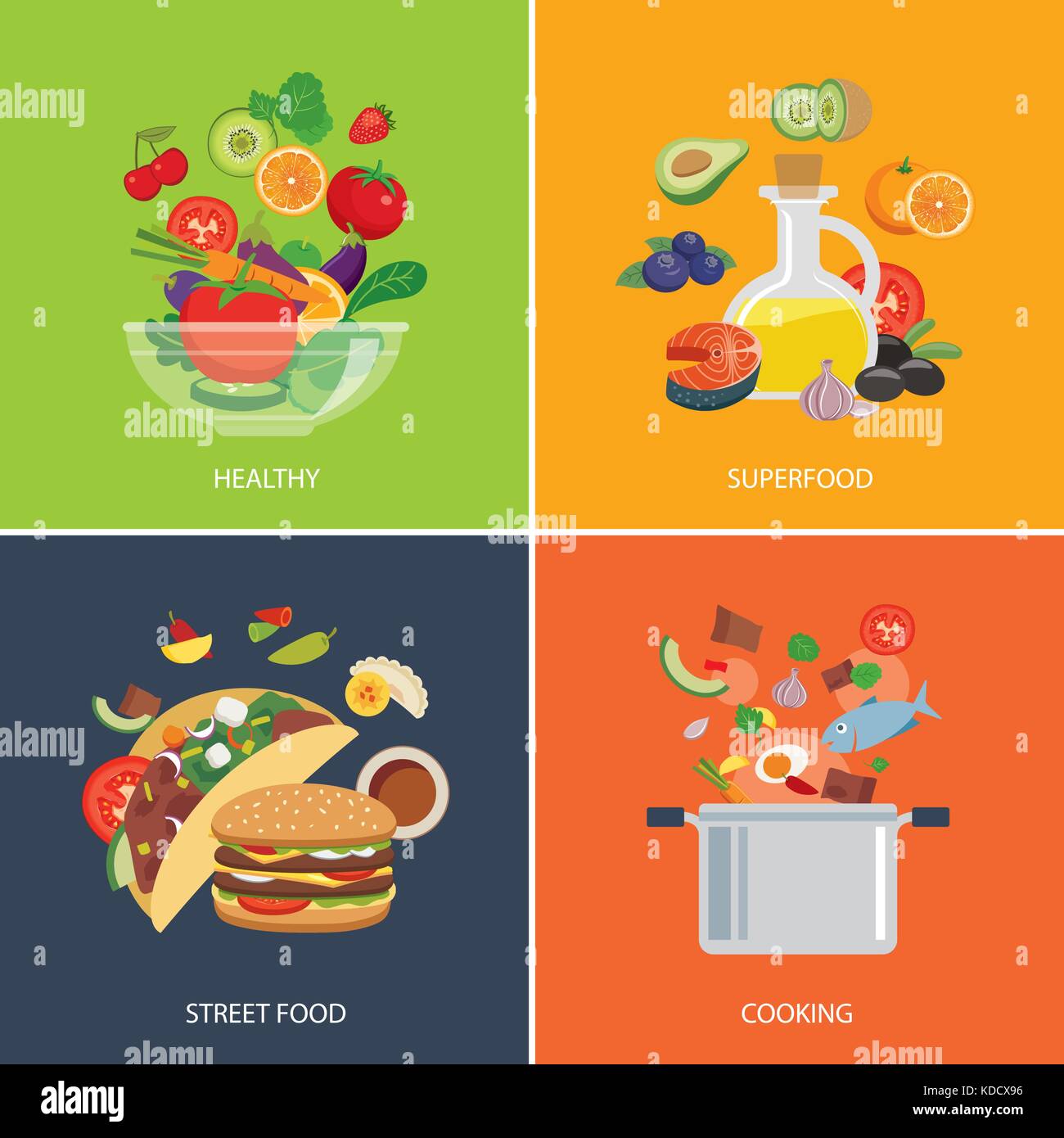 Set Of Flat Design Concept For Food Stock Vector Image And Art Alamy 