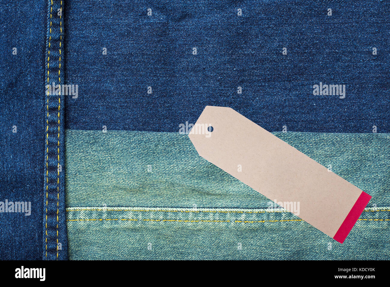 Denim jeans background with seam of jeans fashion design and tag Stock ...