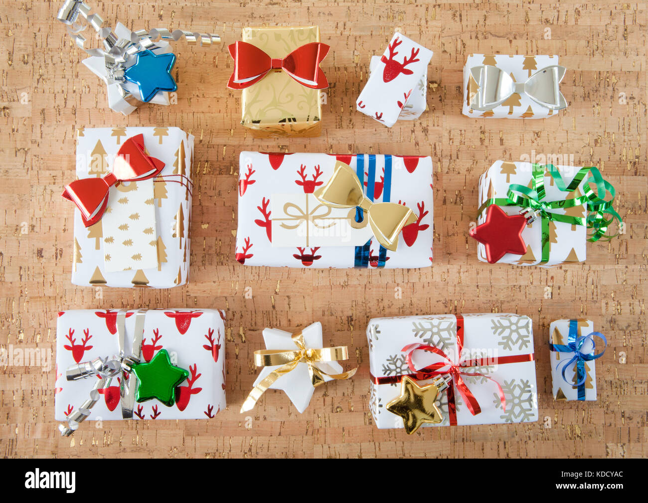 Little wrapped presents with shiny ribbons and bows for christmas Stock ...