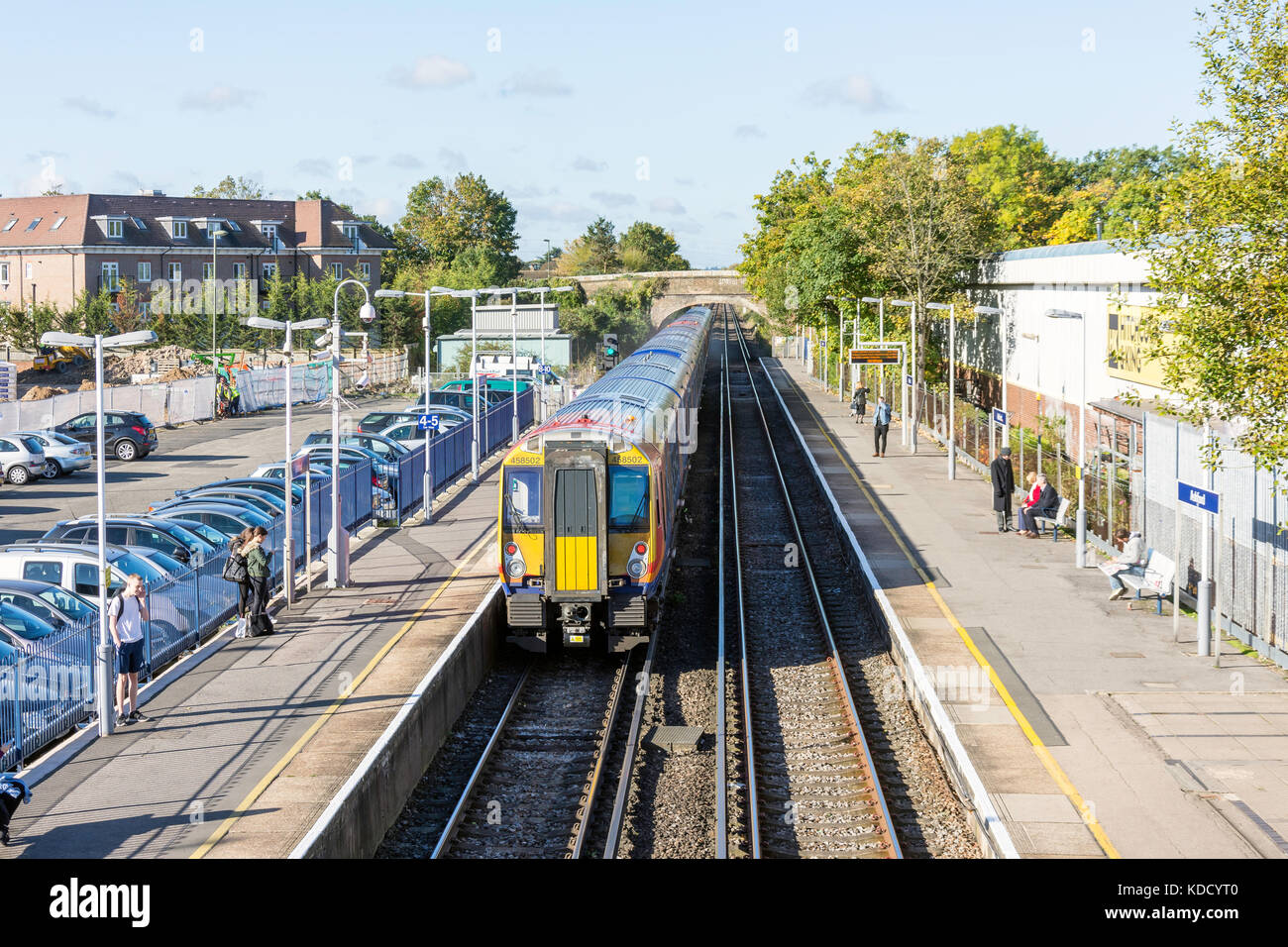 South West Train leaving Ashford Railway Station, Ashford, Surrey ...
