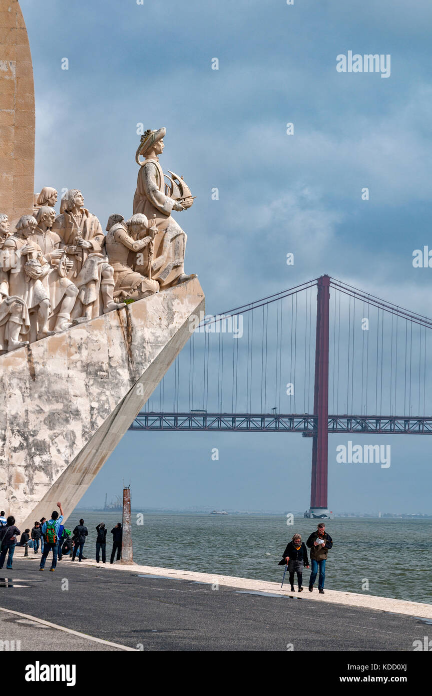 View to the monument of the discoveries and April 25th Bridge,Belem ...