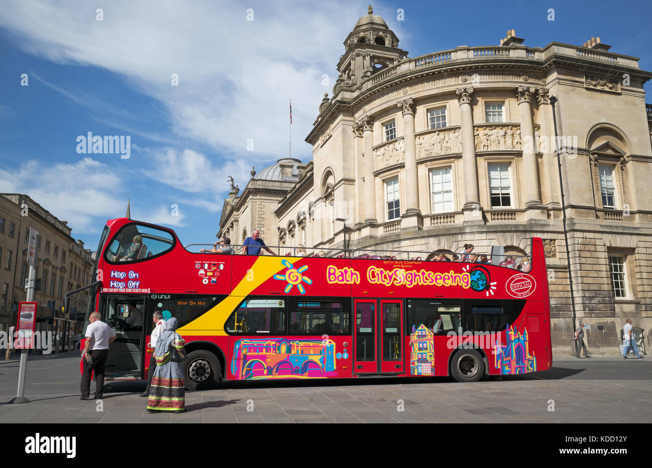 Open top double decker Bath city sightseeing bus at bus stop in Orange ...
