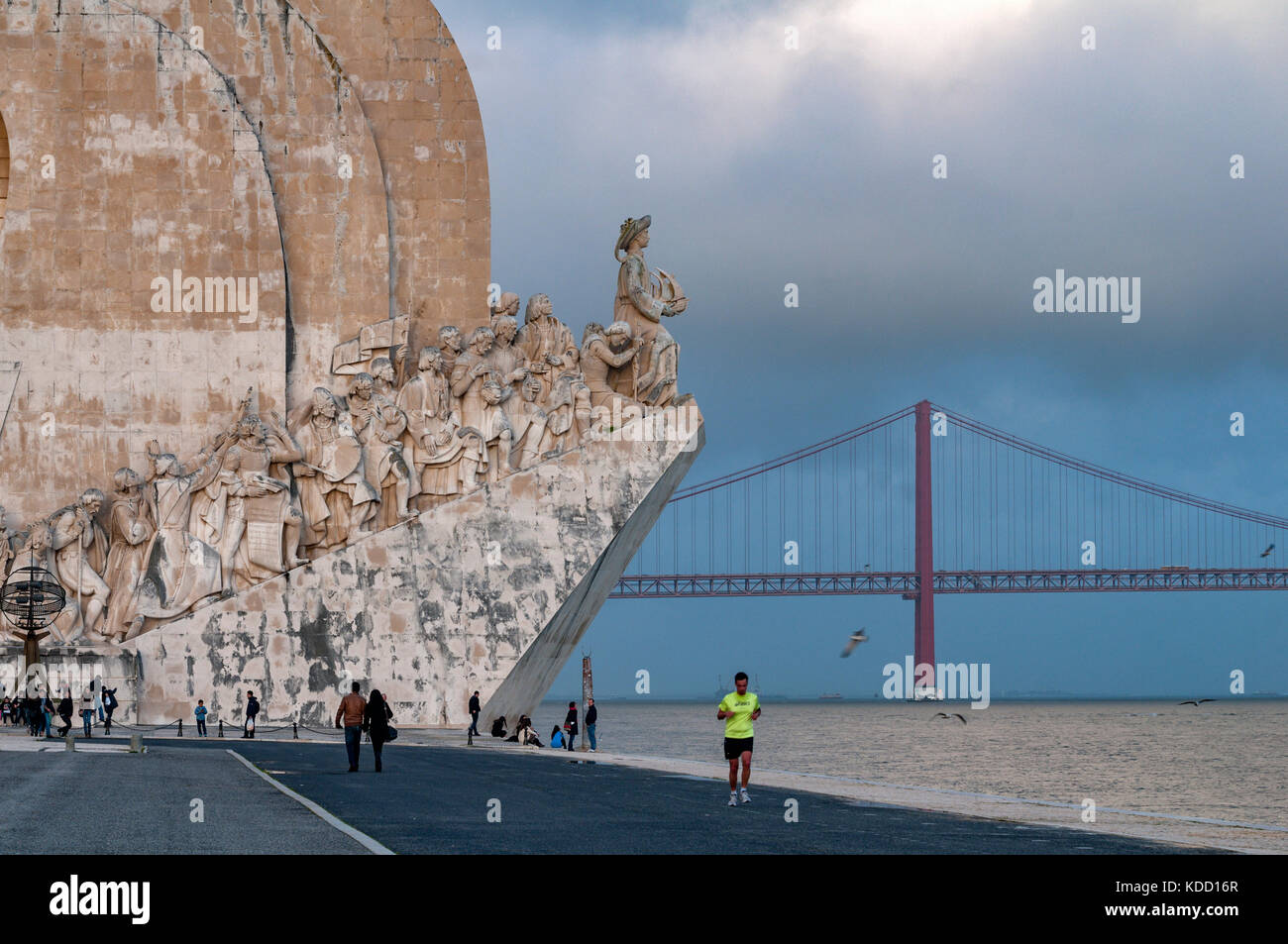 View to the monument of the discoveries and April 25th Bridge,Belem ...