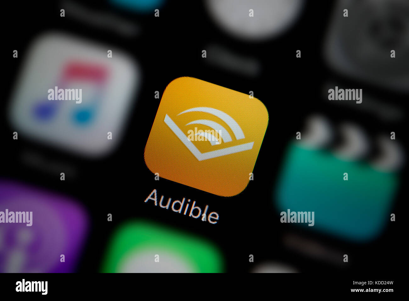 A close-up shot of the logo representing Audible app icon, as seen on ...