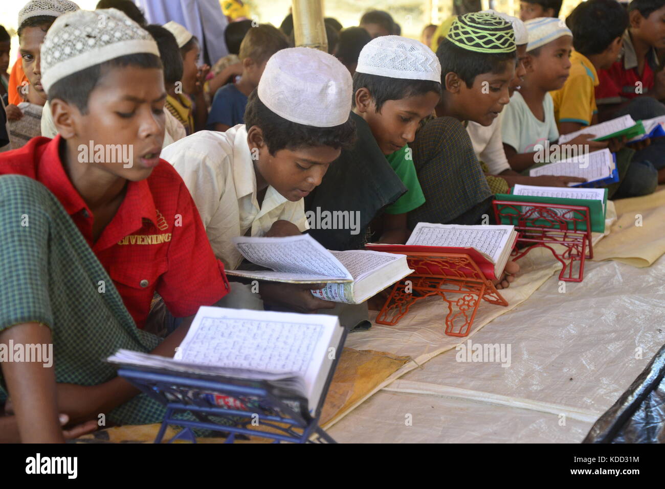 Rohingya Children are learning the Qur'an in a Madrasa at the Balukhali ...