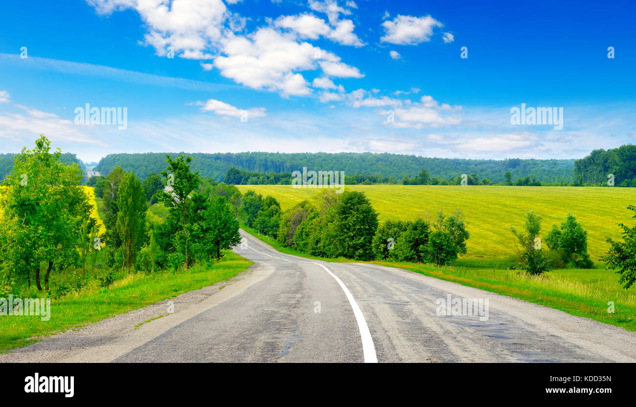 Rural paved road among green fields Stock Photo - Alamy