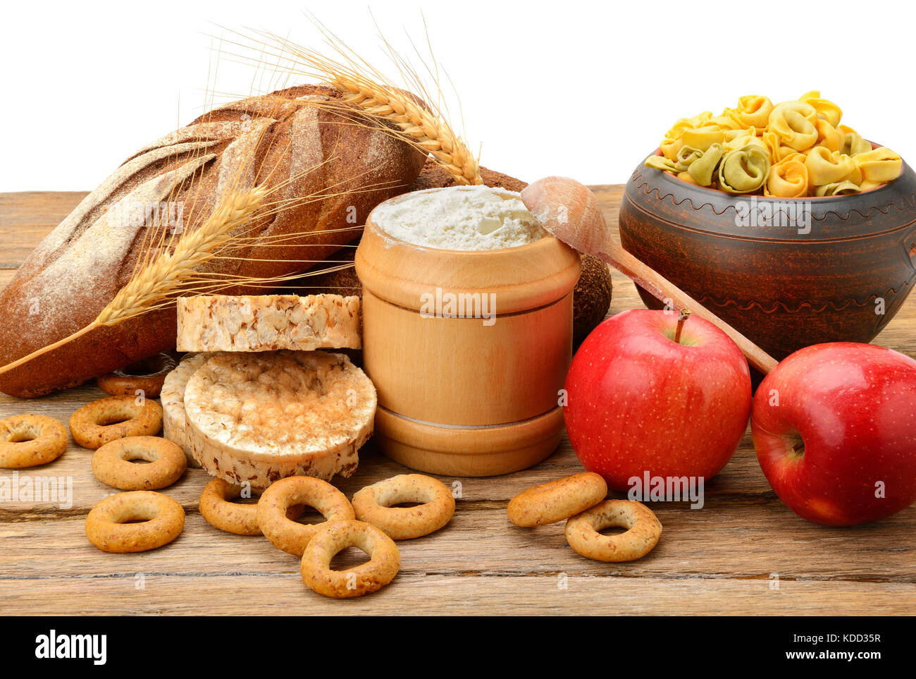 Products made of wheat on table isolated on white background Stock ...