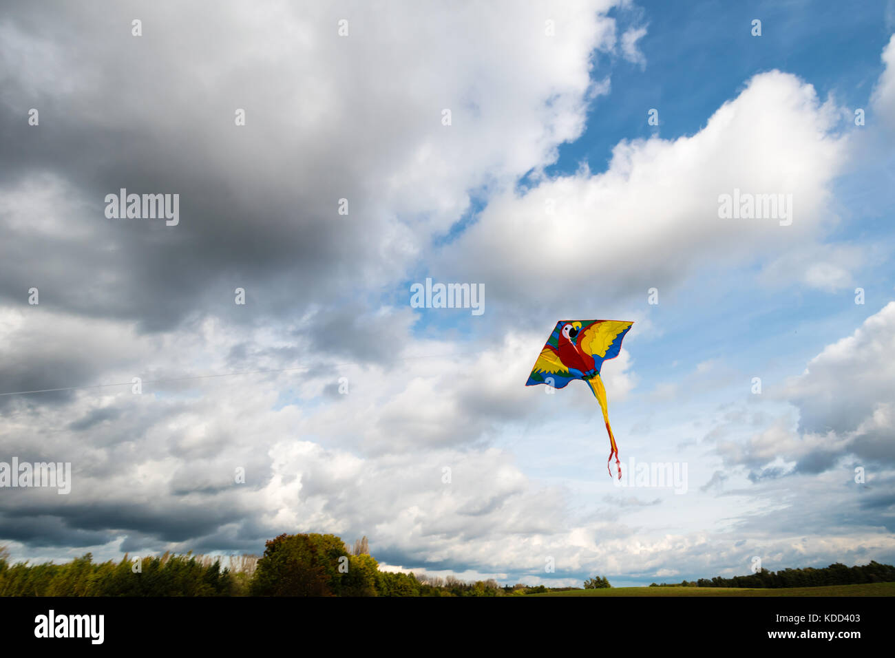 Kite flying in the air. Beautiful sky with clouds on background Stock ...