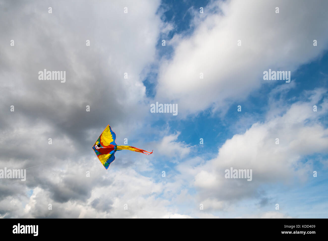 Kite flying in the air. Beautiful sky with clouds on background Stock ...