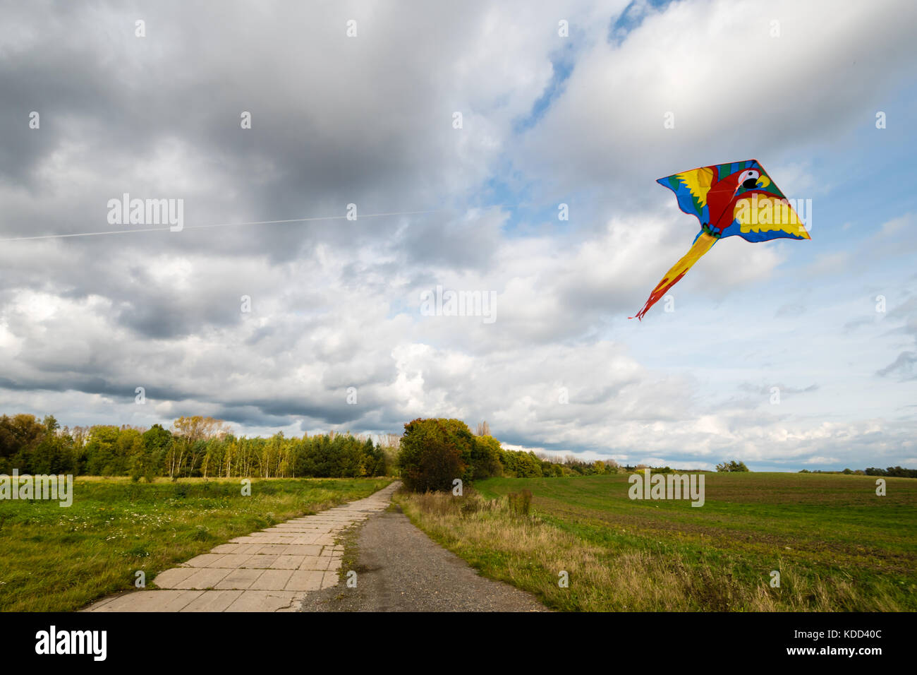 Kite flying in the air. Beautiful sky with clouds on background Stock ...