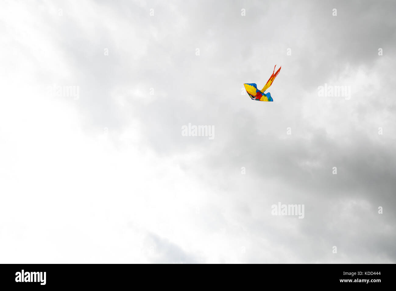 Flying kite in the air. Dark clouds on the background. Autumn windy ...