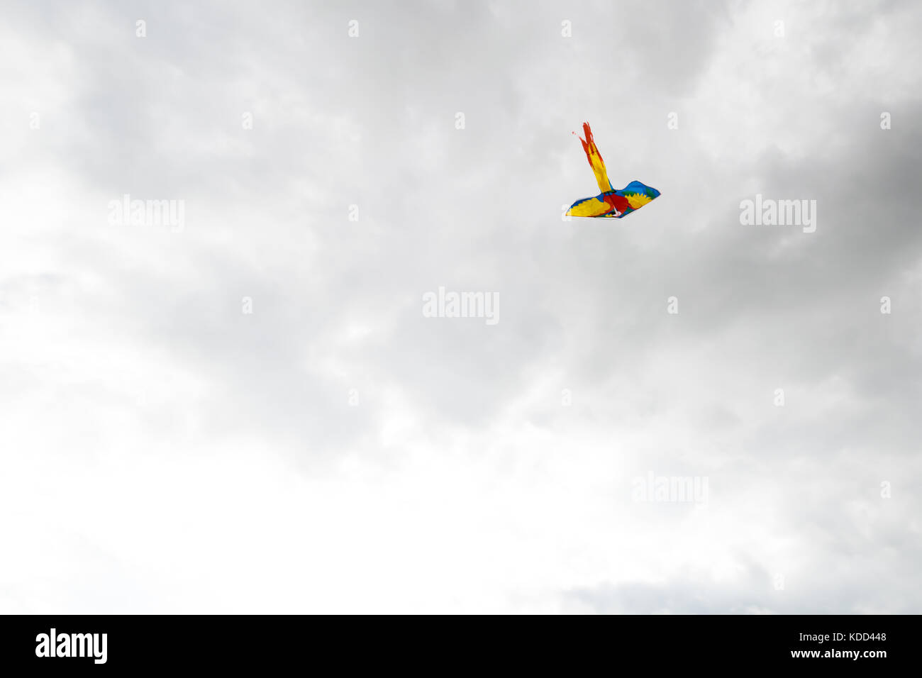 Flying kite in the air. Dark clouds on the background. Autumn windy ...
