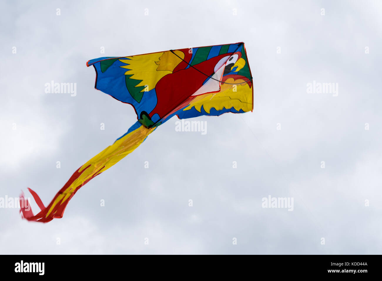 Flying kite in the air. Dark clouds on the background. Autumn windy ...