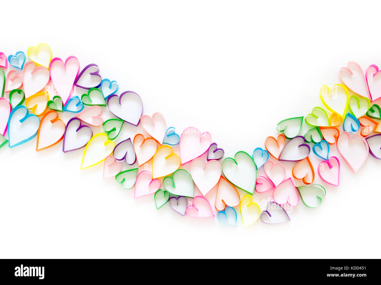 Bright colored hearts made of paper. White background Stock Photo - Alamy