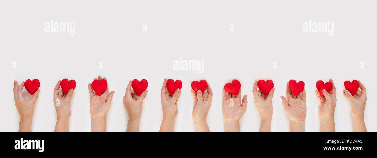 Many hands holding the heart. White background Stock Photo - Alamy