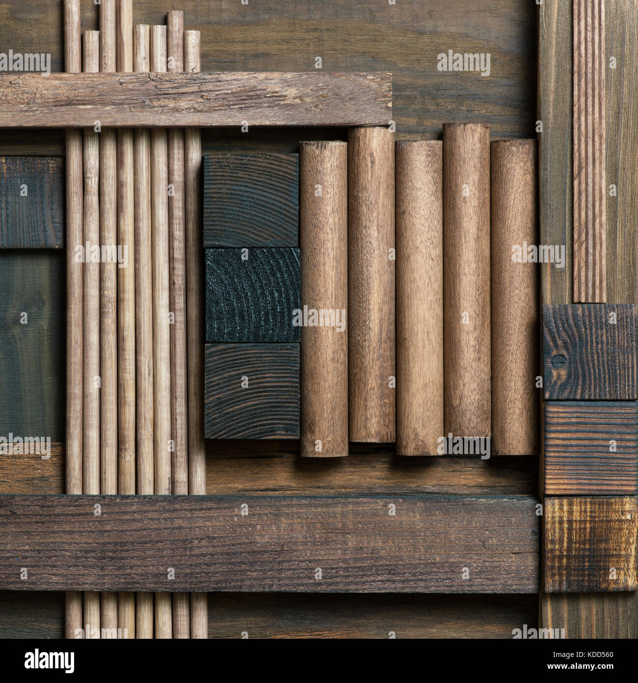 Abstract dark wood block collage background Stock Photo - Alamy