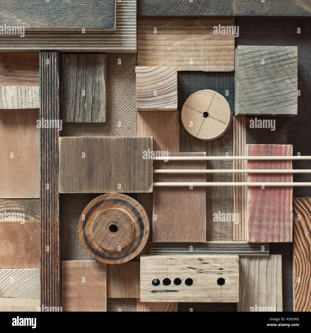 Abstract scrap wood blocks in collage background Stock Photo - Alamy