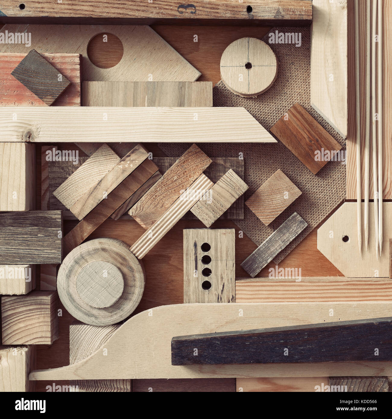 Scrap wood blocks in collage background Stock Photo - Alamy