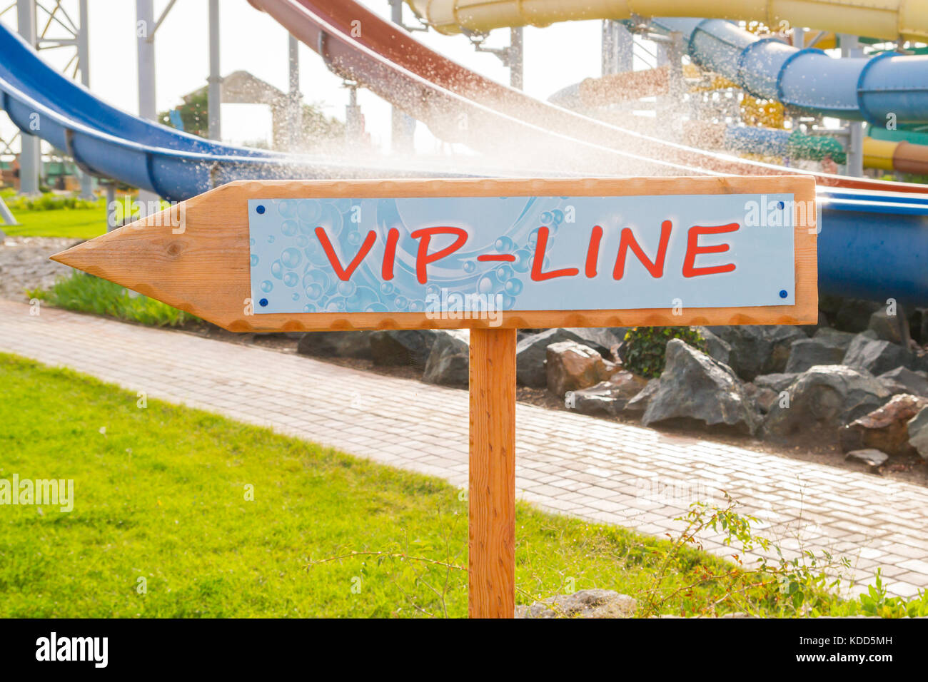 Plaque with the inscription Vip line at the water Park Stock Photo - Alamy