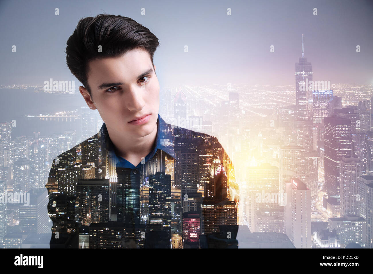 Cute teenager expressing calmness against city background Stock Photo ...