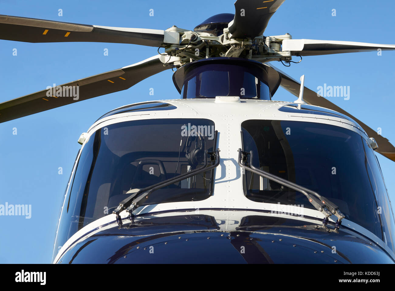 Exterior Front View Of Helicopter Cockpit And Rotor Blades Stock Photo ...