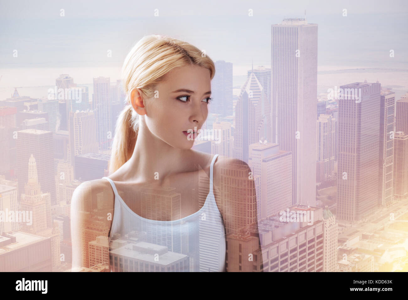 Positive model looking at the distance Stock Photo - Alamy