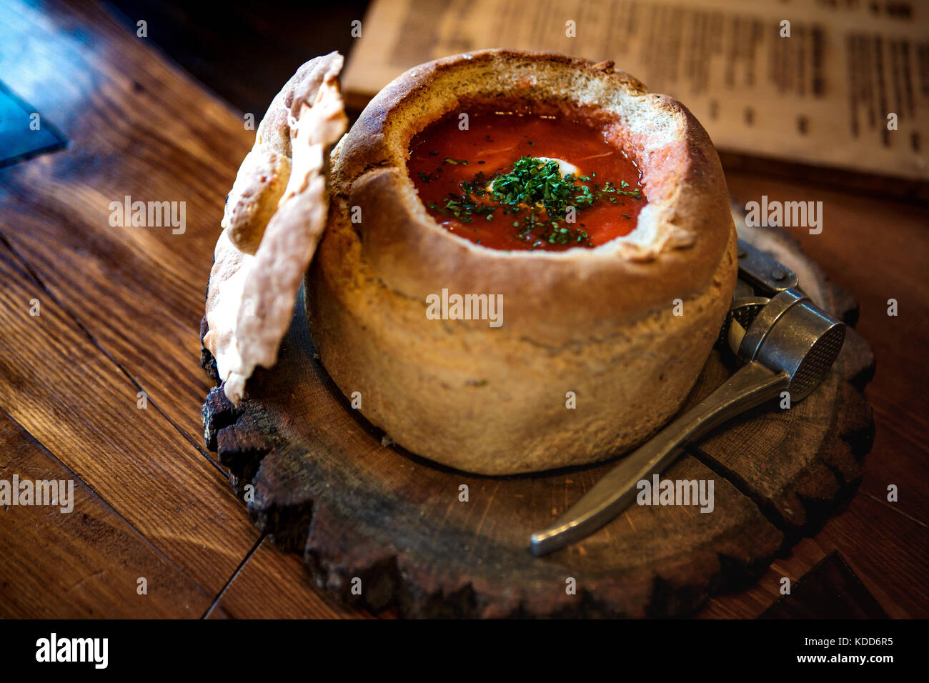 delicious borscht in bread Stock Photo - Alamy