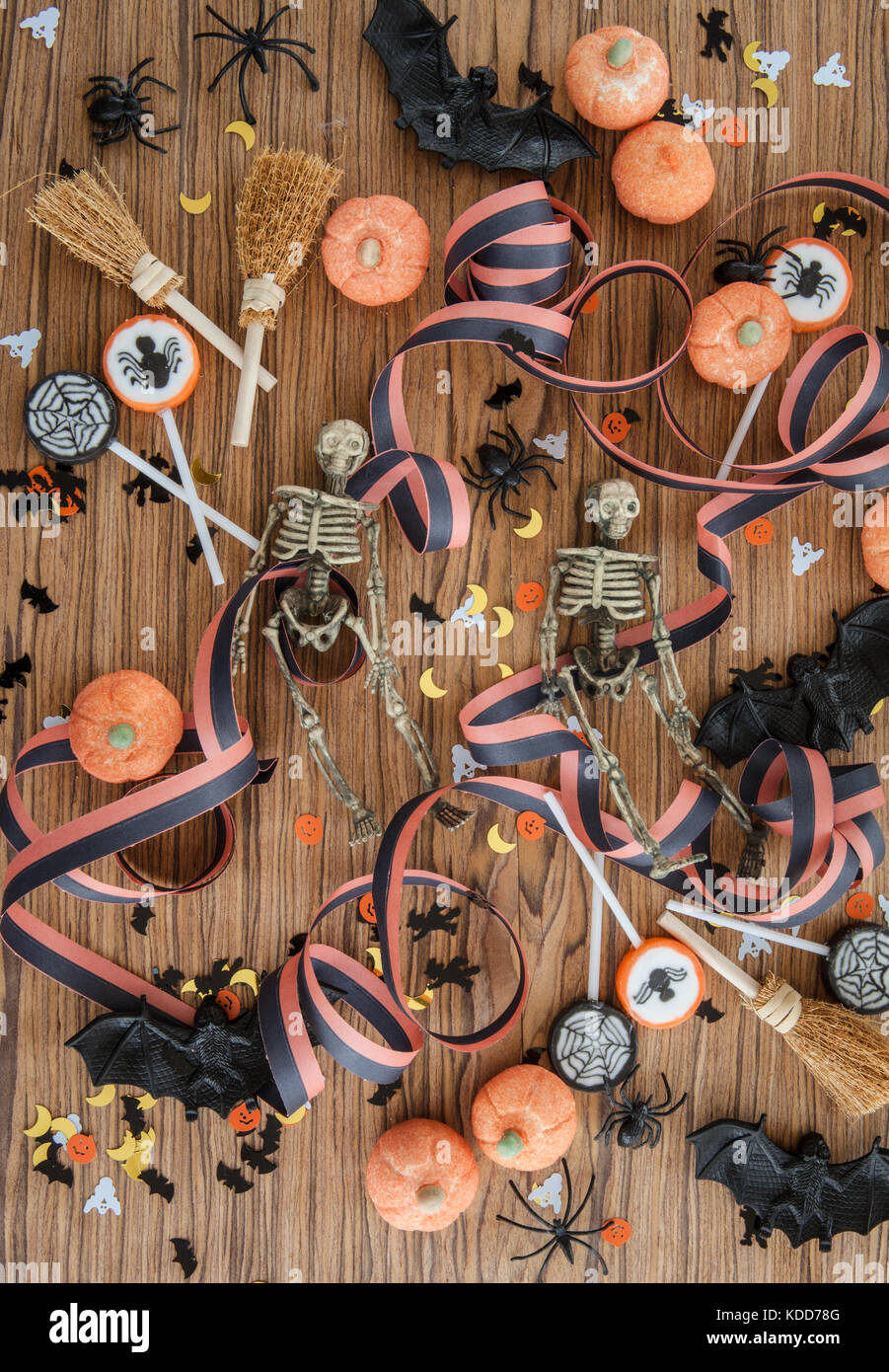 Colorful Halloween background with decorations and candy Stock Photo ...