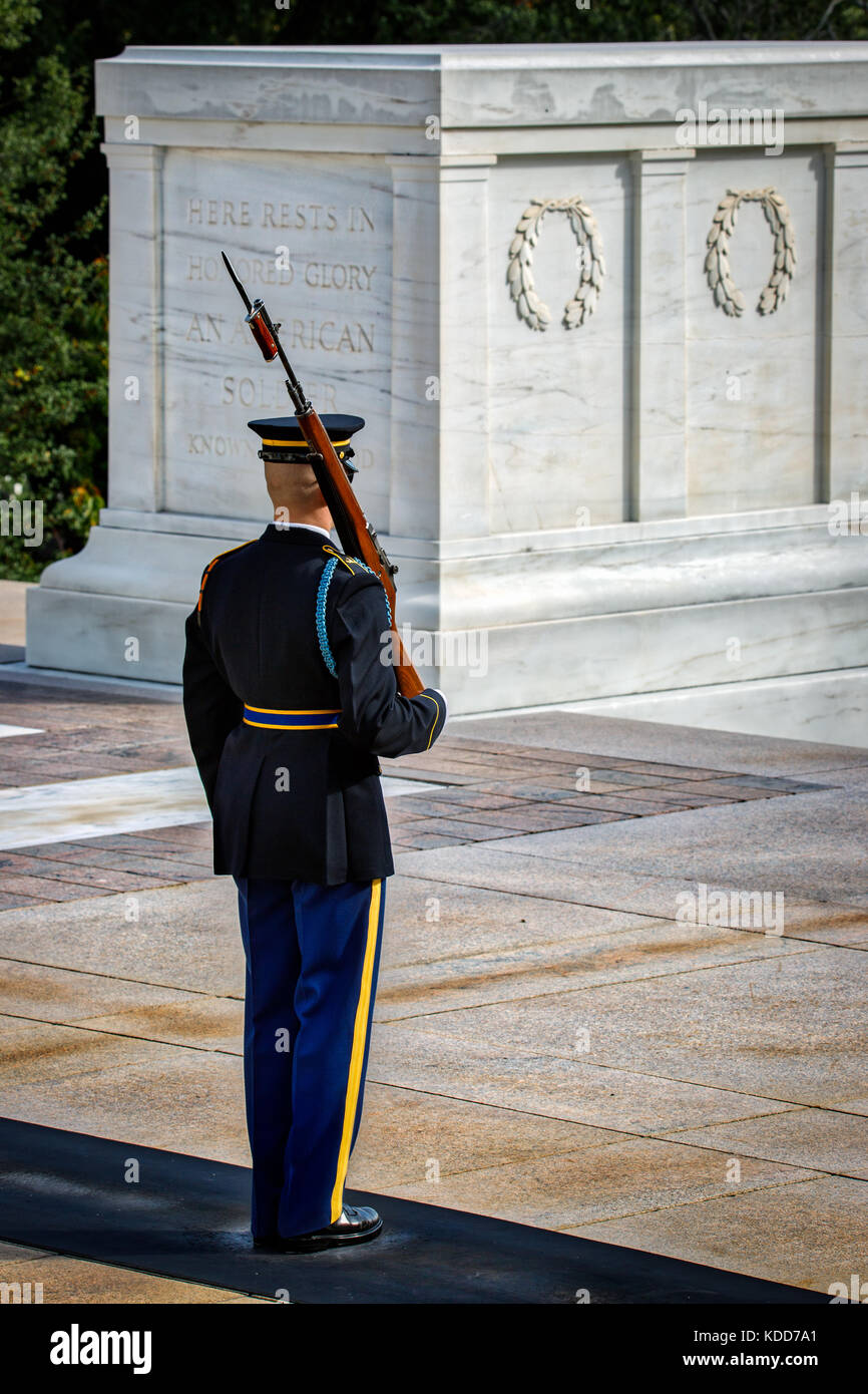 A member of The Old Guard on duty at Arlington National Cemetery in ...