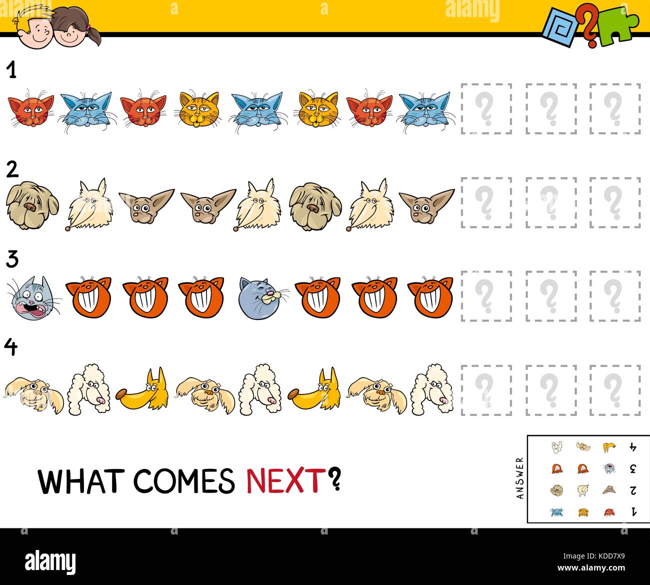 Cartoon Illustration of Completing the Pattern Educational Activity ...