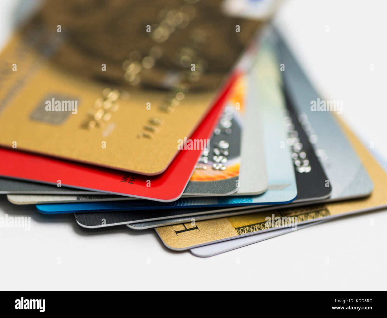 Stack of multicolored credit cards close-up Stock Photo - Alamy