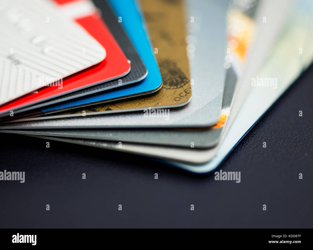 Stack of multicolored credit cards close-up Stock Photo - Alamy
